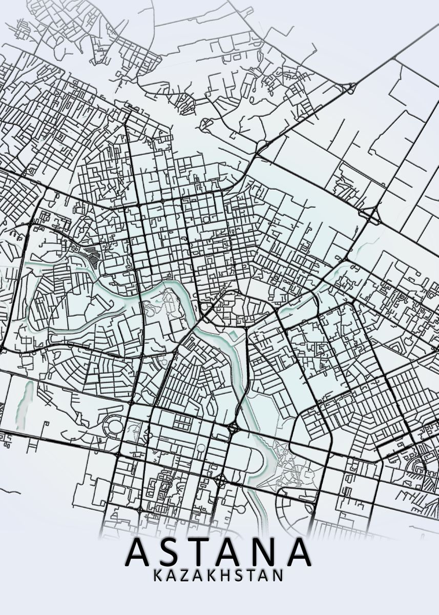 'Astana White City Map' Poster, picture, metal print, paint by City Map ...