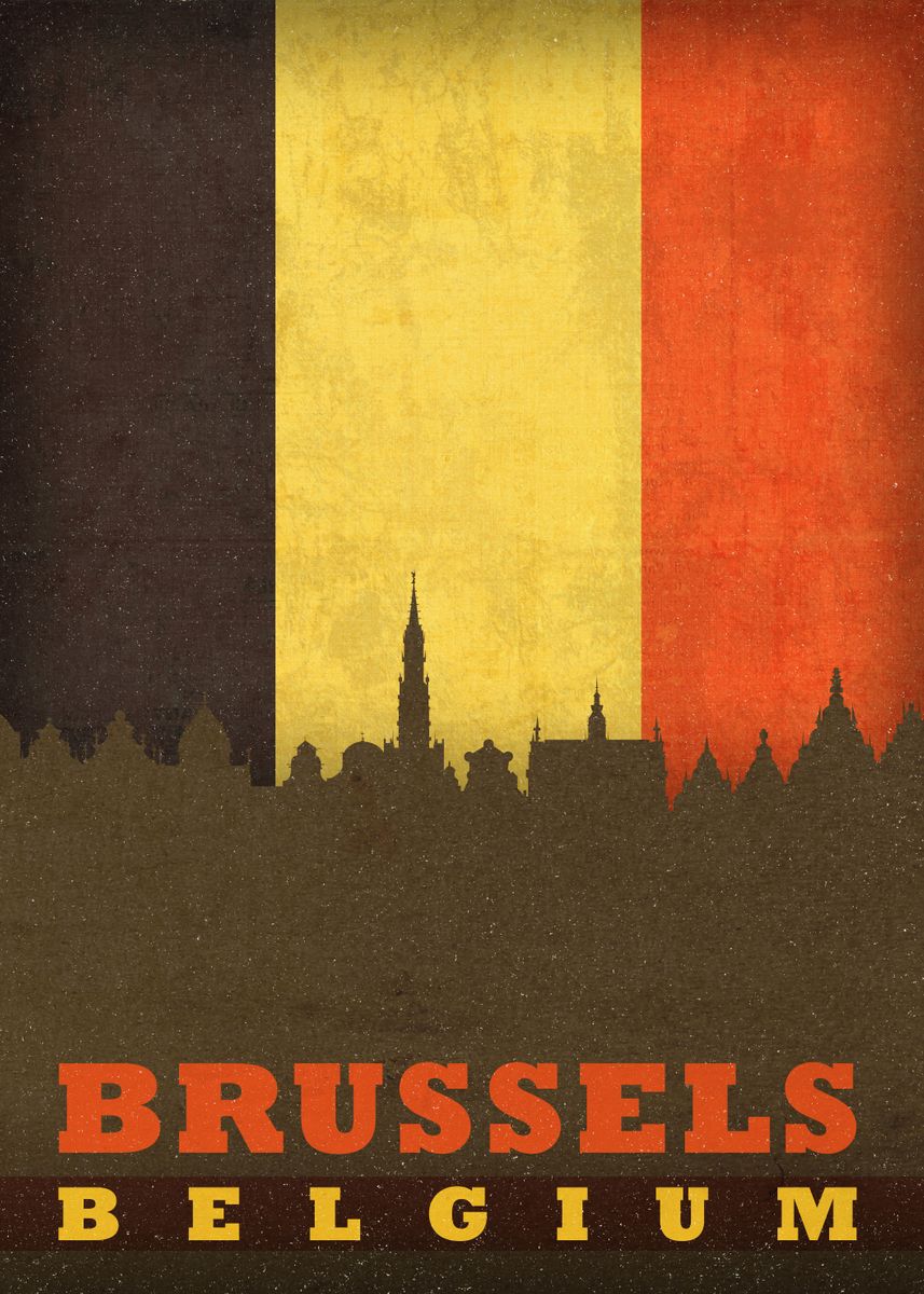 'Brussels City Skyline Flag' Poster, picture, metal print, paint by ...