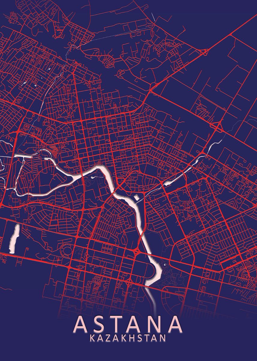 'Astana Blue City Map' Poster, picture, metal print, paint by City Map ...