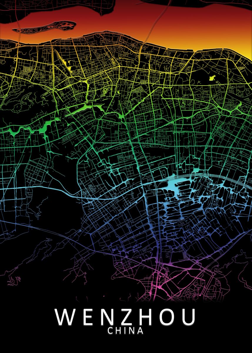 'Wenzhou Rainbow City Map' Poster by City Map Art Prints | Displate