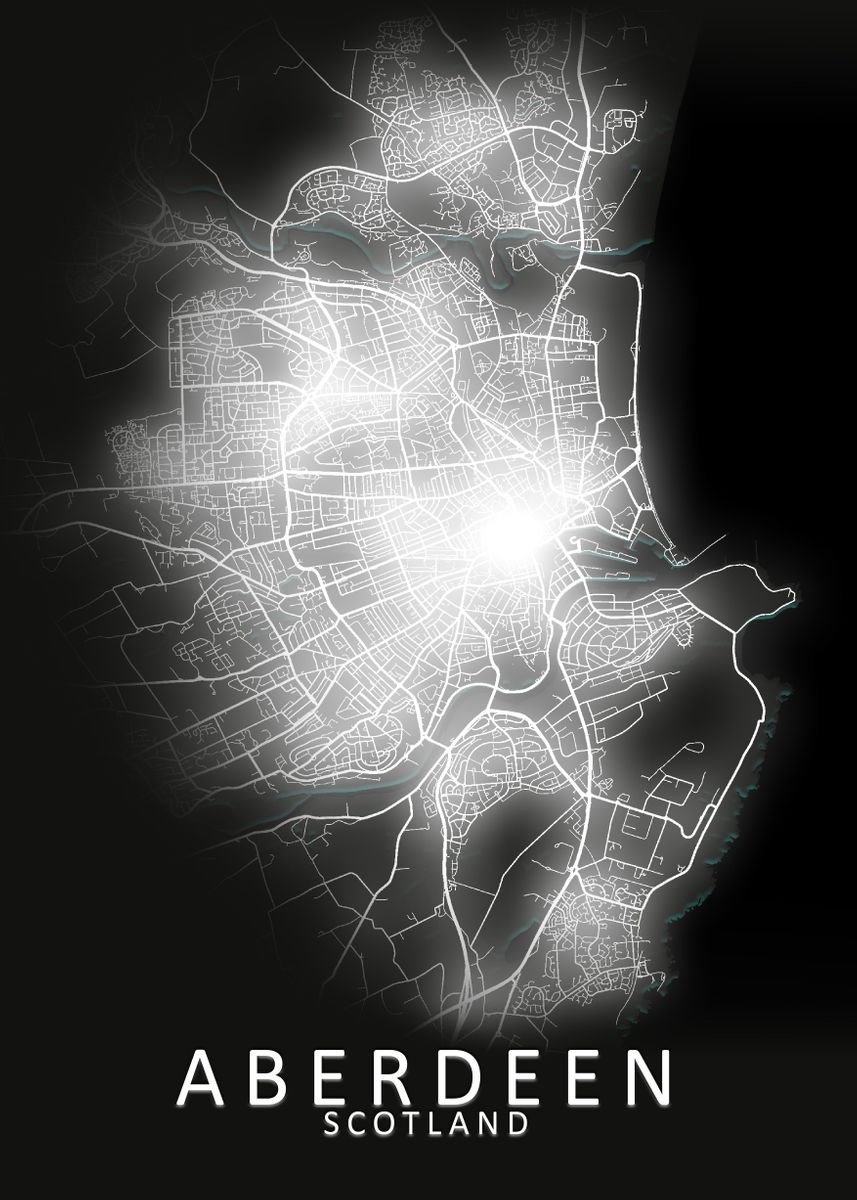 'Aberdeen LED Glow City Map' Poster by City Map Art Prints | Displate