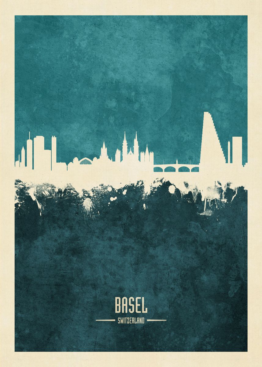 'Basel Switzerland Skyline' Poster, picture, metal print, paint by ...