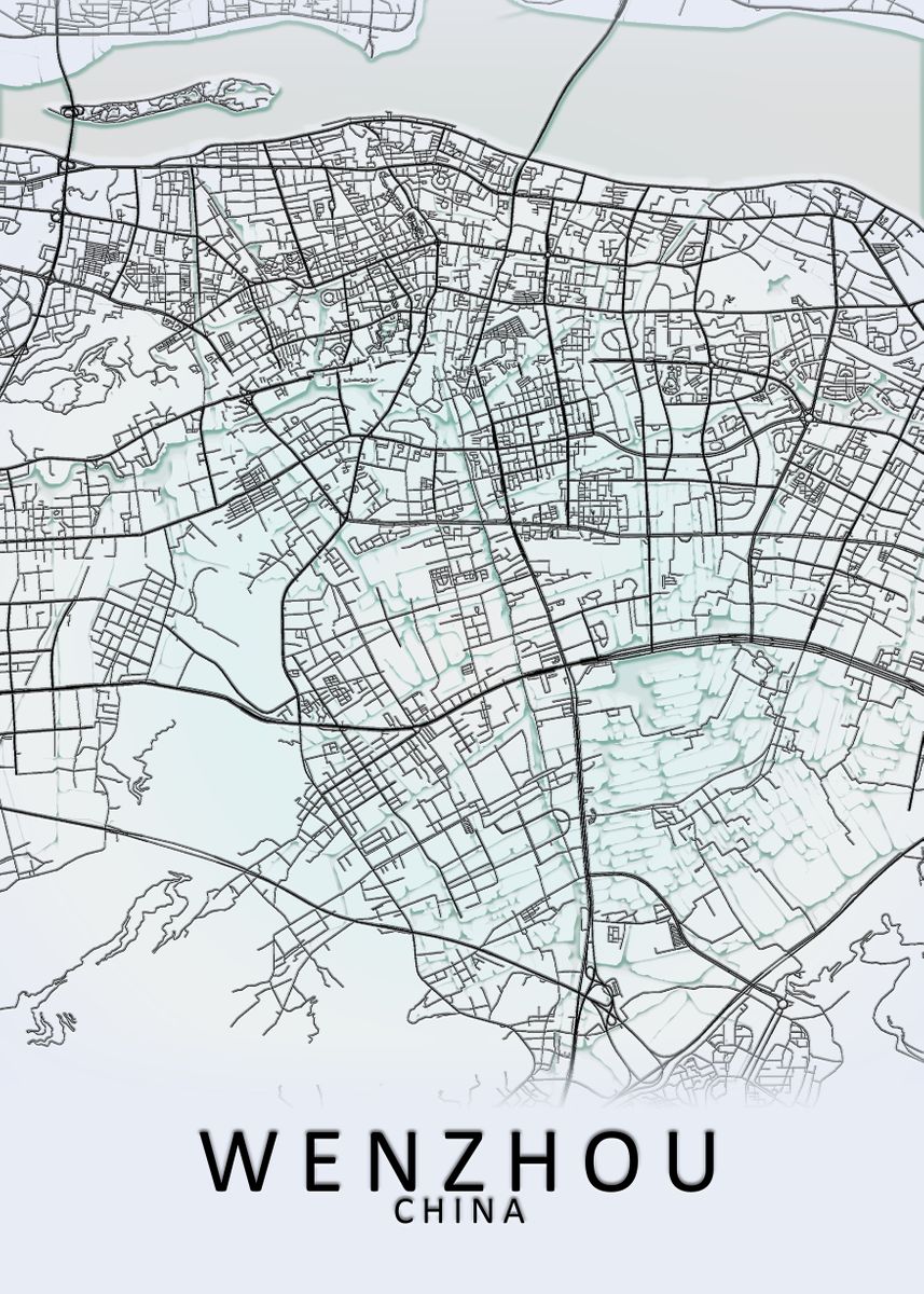 'Wenzhou White City Map' Poster, picture, metal print, paint by City ...