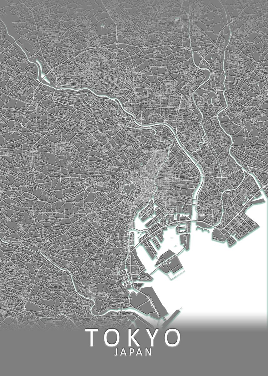 'Tokyo Grey City Map' Poster, picture, metal print, paint by City Map ...