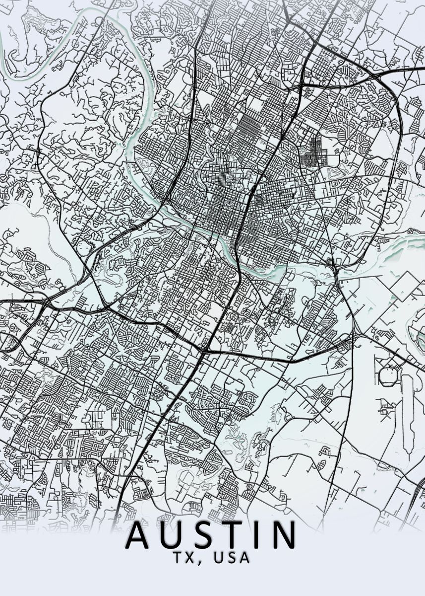 'Austin White City Map' Poster, picture, metal print, paint by City Map ...