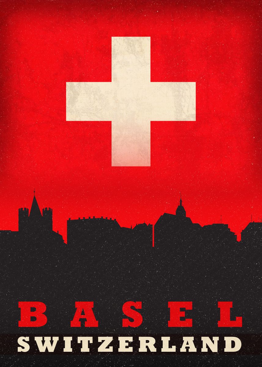 'Basel City Skyline Flag' Poster, picture, metal print, paint by Design ...