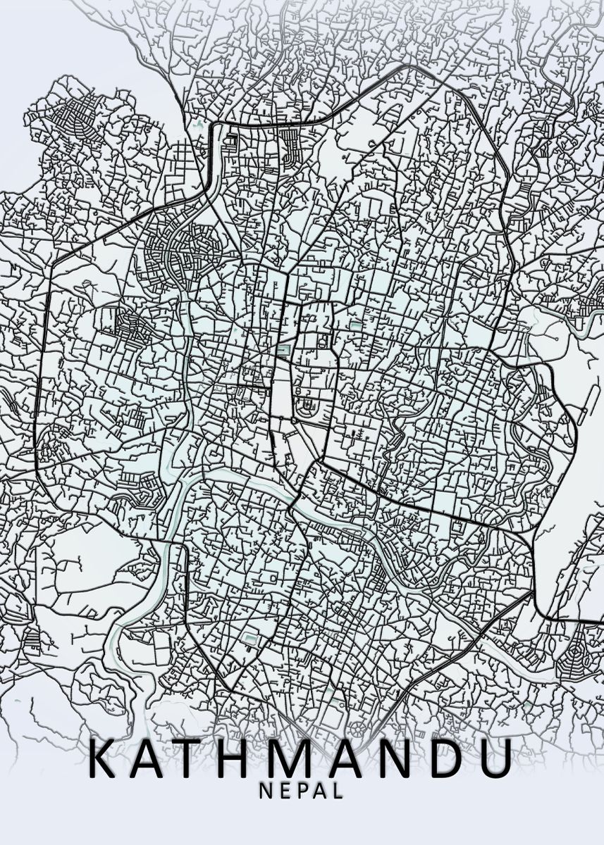 'Kathmandu White City Map' Poster, picture, metal print, paint by City ...