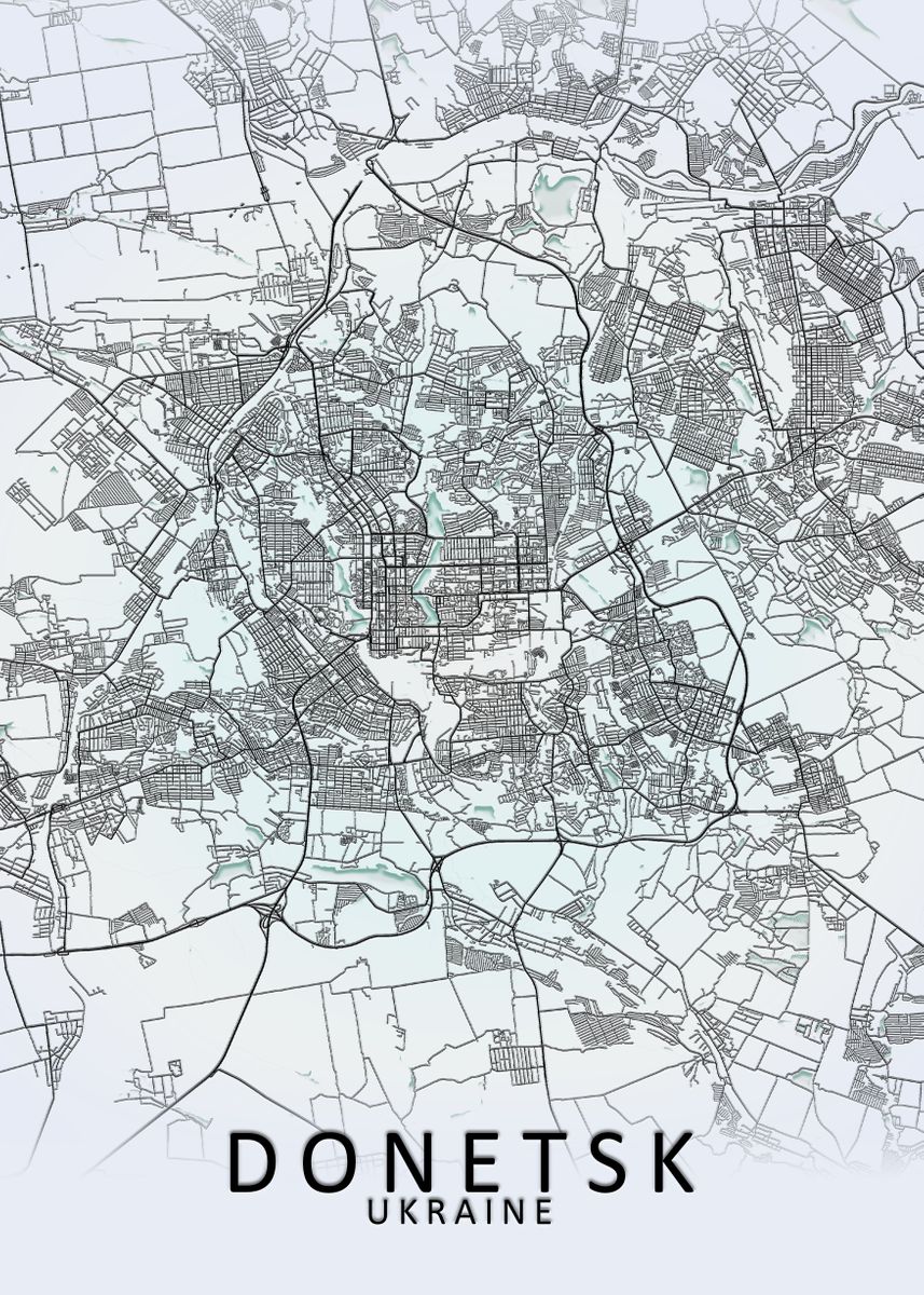 'Donetsk White City Map' Poster, picture, metal print, paint by City ...
