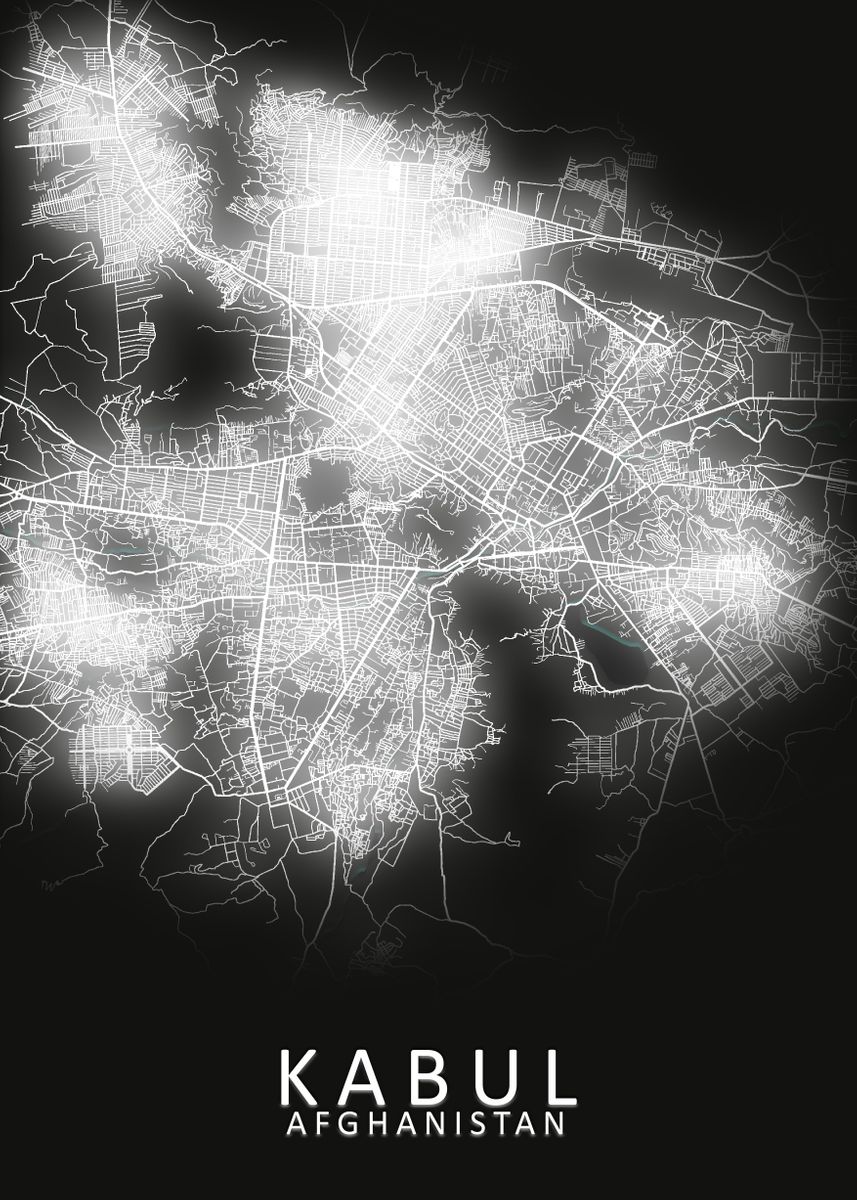 'Kabul LED Glow City Map' Poster by City Map Art Prints | Displate