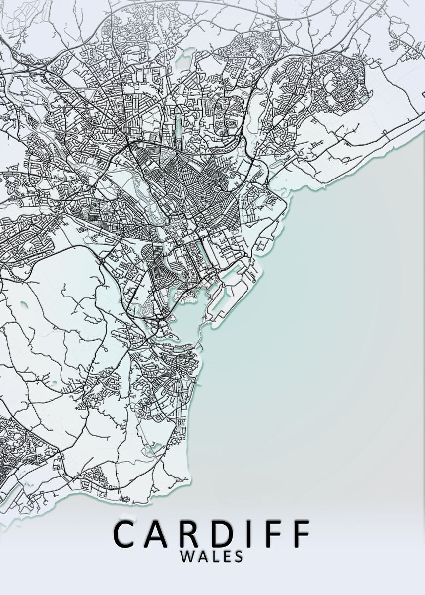 'Cardiff White City Map' Poster, picture, metal print, paint by City ...