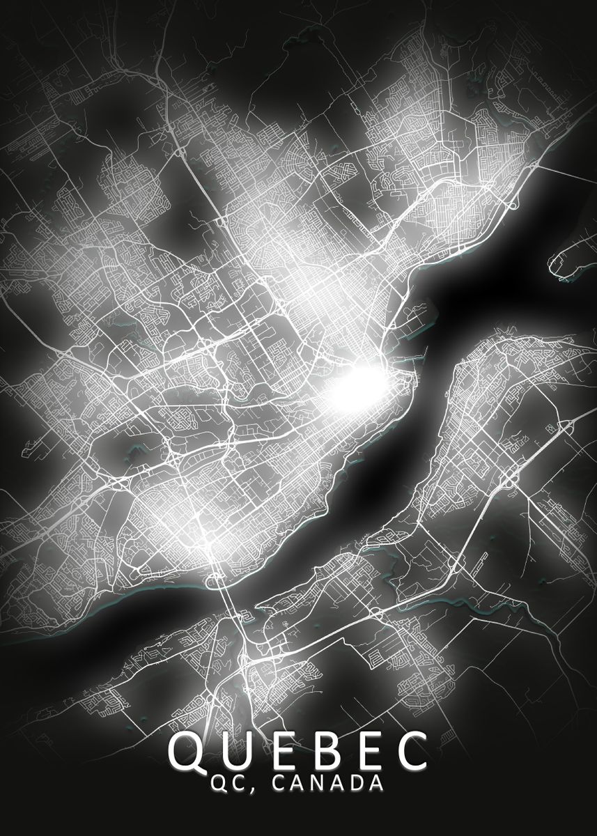 'Quebec LED Glow City Map' Poster, picture, metal print, paint by City ...