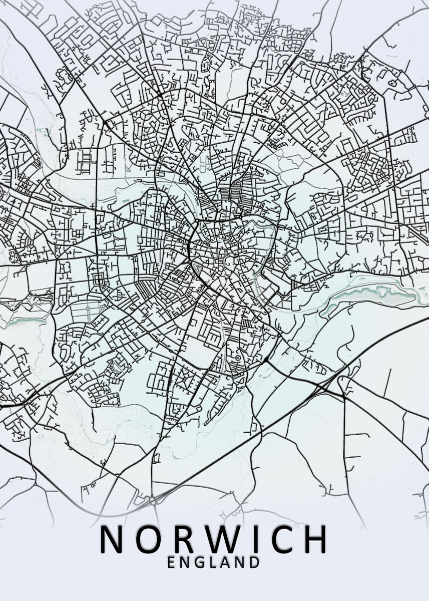 'Norwich White City Map' Poster, picture, metal print, paint by City ...