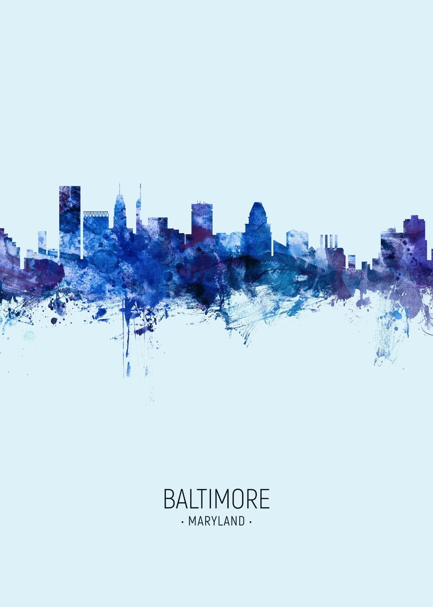 'Baltimore Maryland Skyline' Poster, picture, metal print, paint by ...
