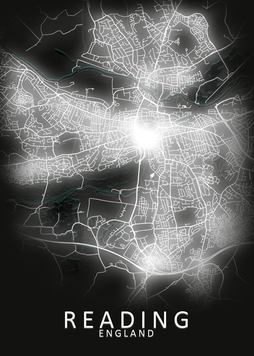'Reading LED Glow City Map' Poster, picture, metal print, paint by City ...