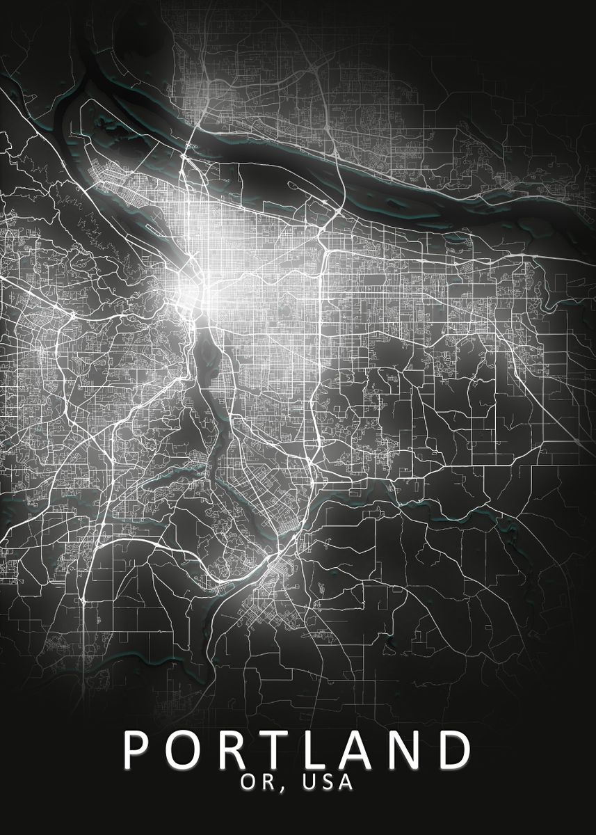 'Portland LED Glow City Map' Poster, picture, metal print, paint by ...