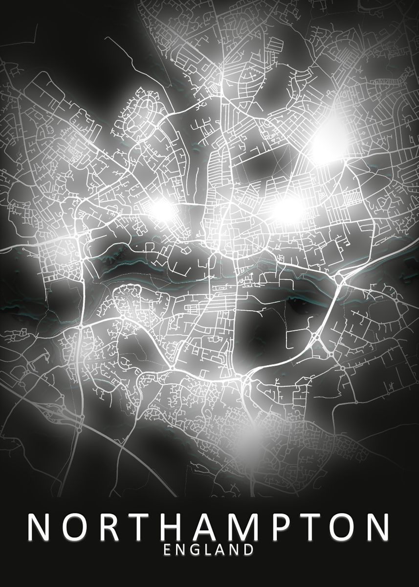'Northampton LED Glow Map' Poster, picture, metal print, paint by City ...