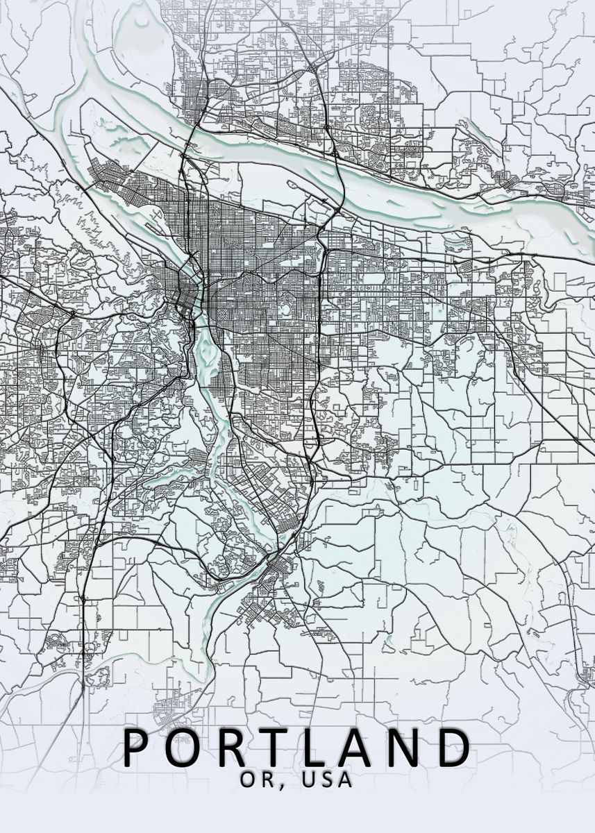 'Portland White City Map' Poster, picture, metal print, paint by City ...