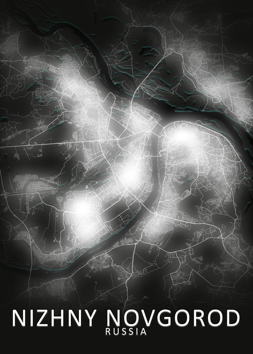 'Nizhny Novgorod LED Map' Poster, picture, metal print, paint by City ...