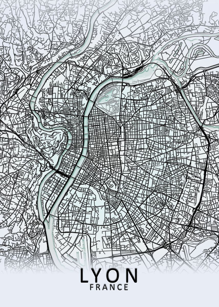 'Lyon White City Map' Poster, picture, metal print, paint by City Map ...