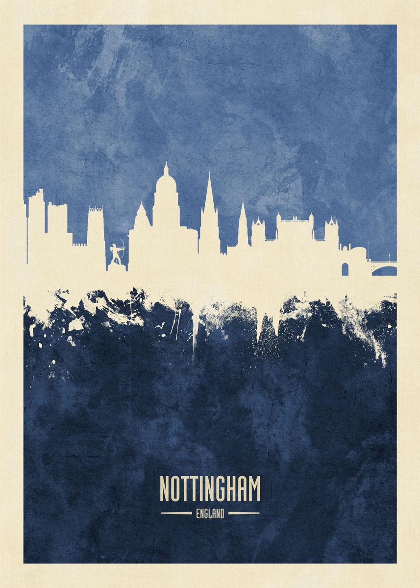 'Nottingham England Skyline' Poster, picture, metal print, paint by ...