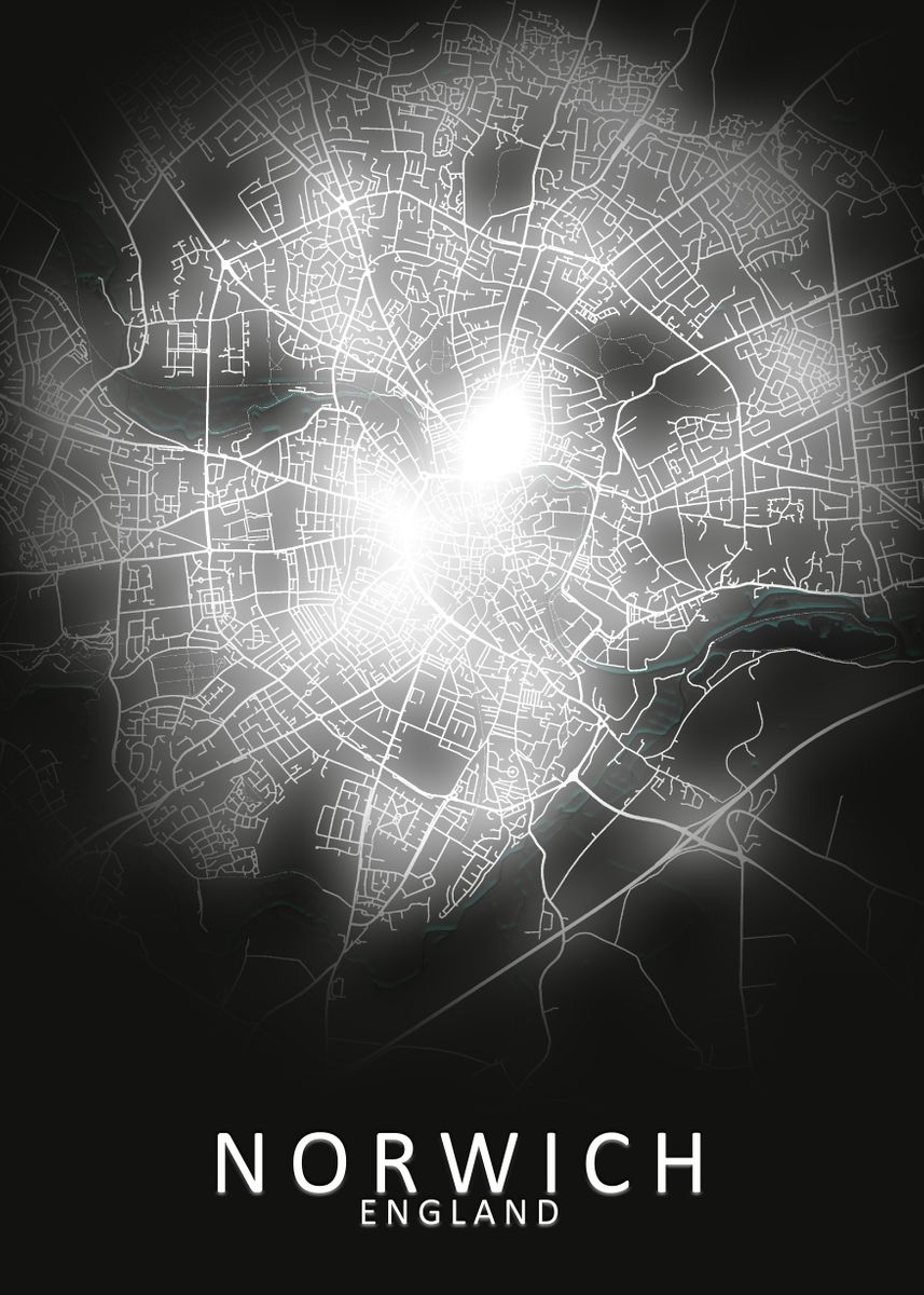 'Norwich LED Glow City Map' Poster, picture, metal print, paint by City ...