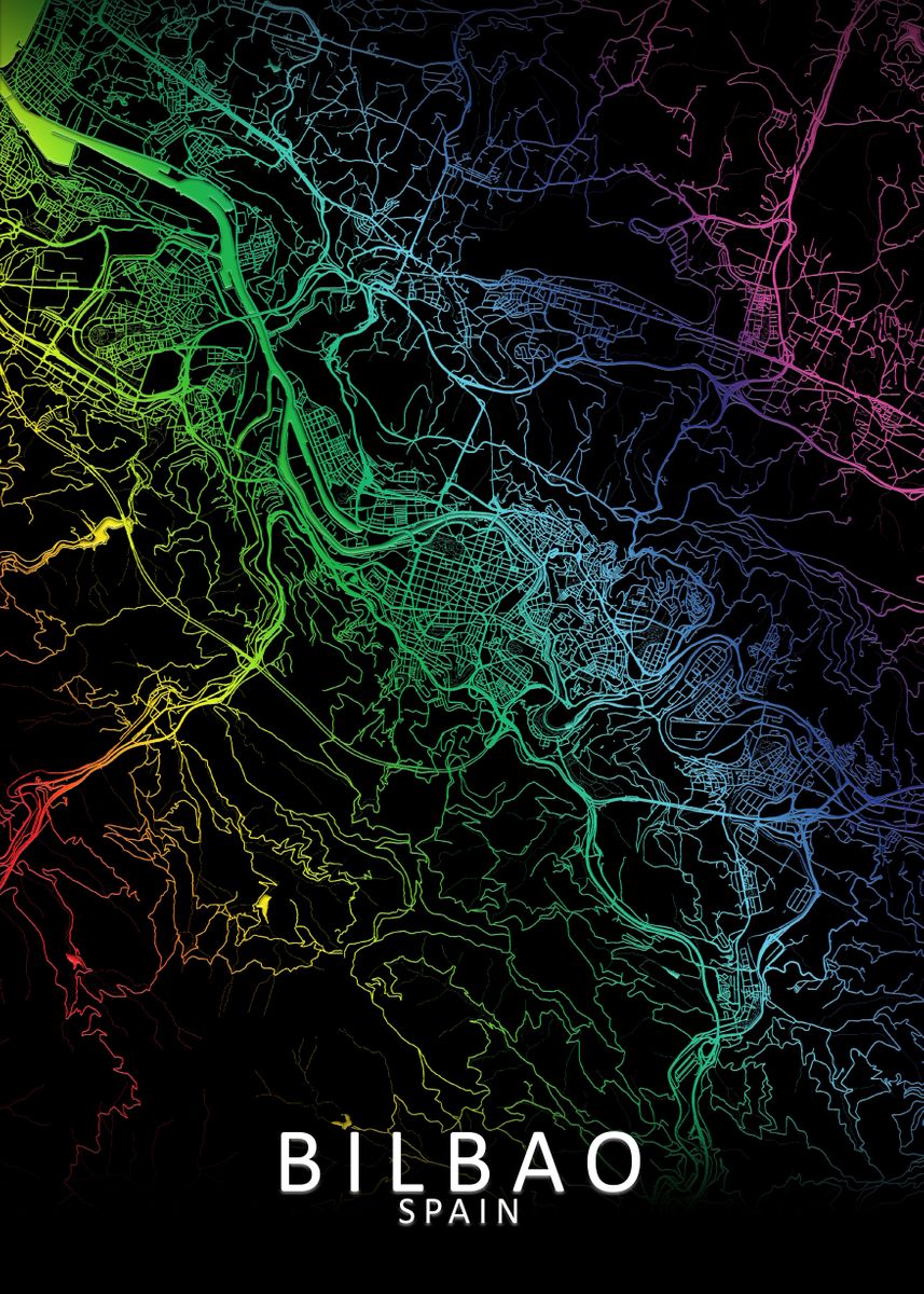 'Bilbao Rainbow City Map' Poster by City Map Art Prints | Displate