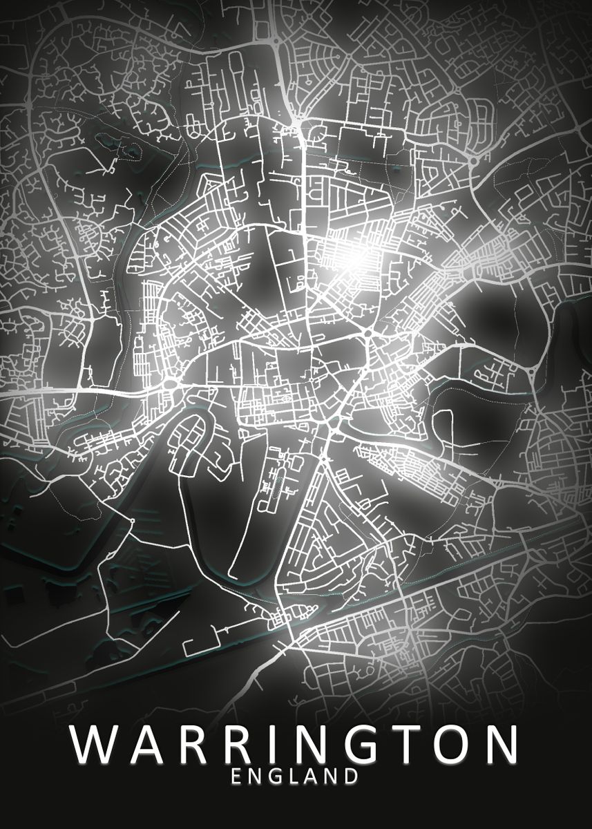 'Warrington LED Glow Map' Poster, picture, metal print, paint by City ...