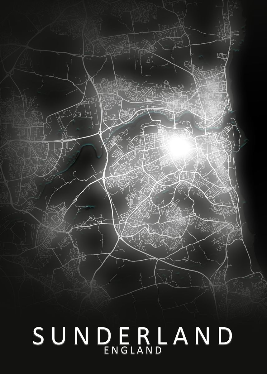 'Sunderland LED Glow Map' Poster, picture, metal print, paint by City ...