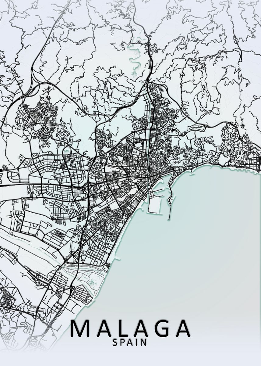 'Malaga White City Map' Poster, picture, metal print, paint by City Map ...