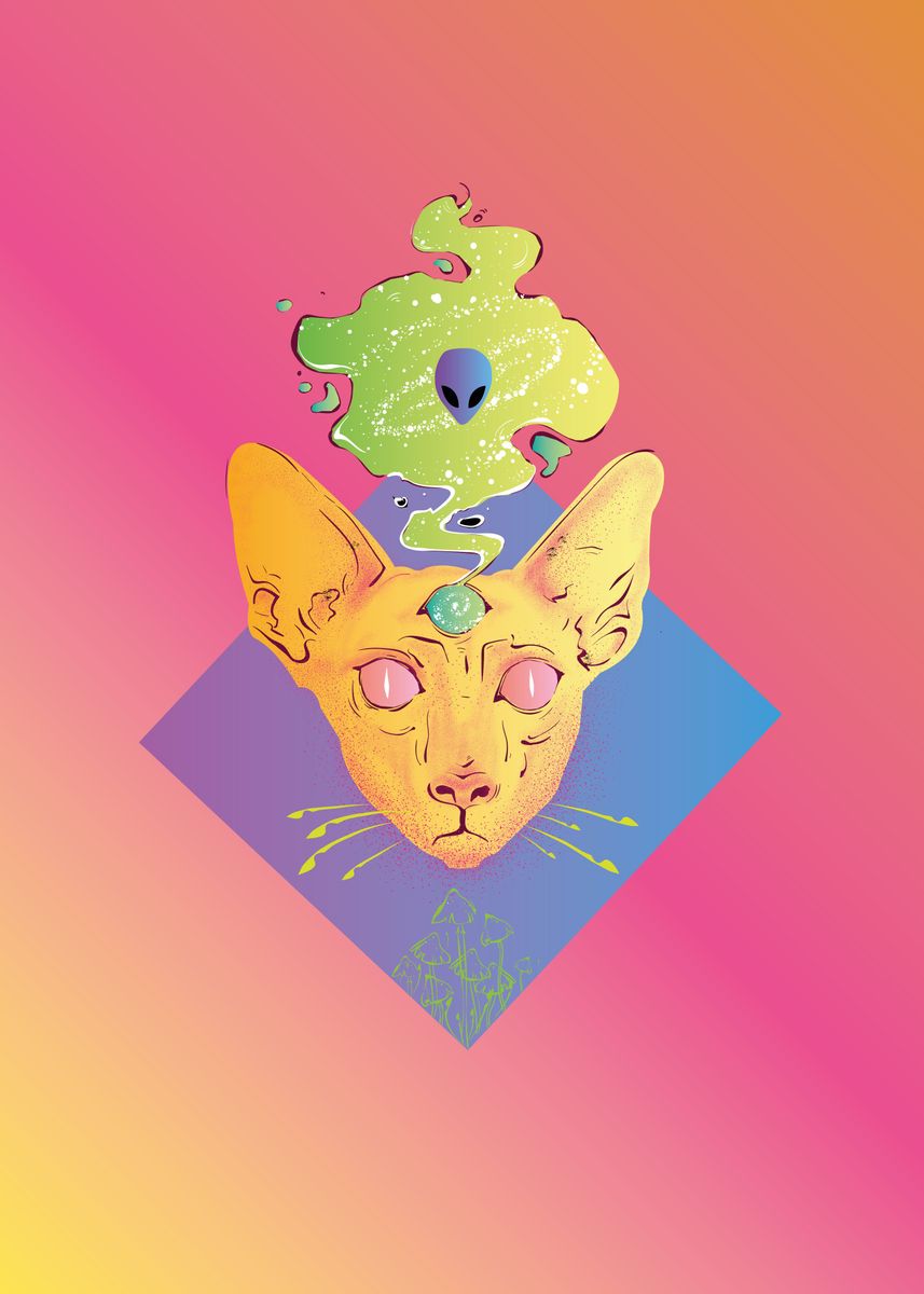'Psychedelic cat' Poster by Estera-Denisa Ciuchina | Displate