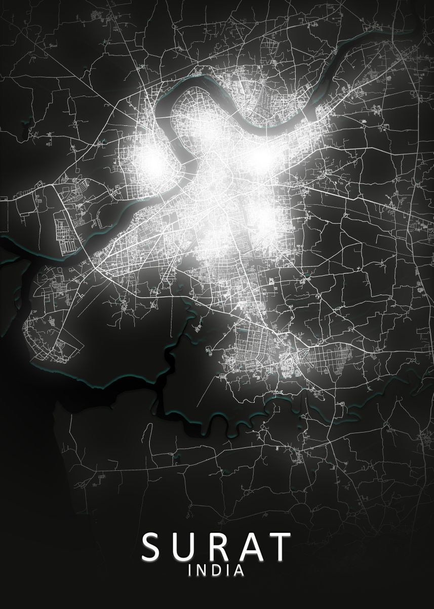 'Surat LED Glow City Map' Poster by City Map Art Prints | Displate