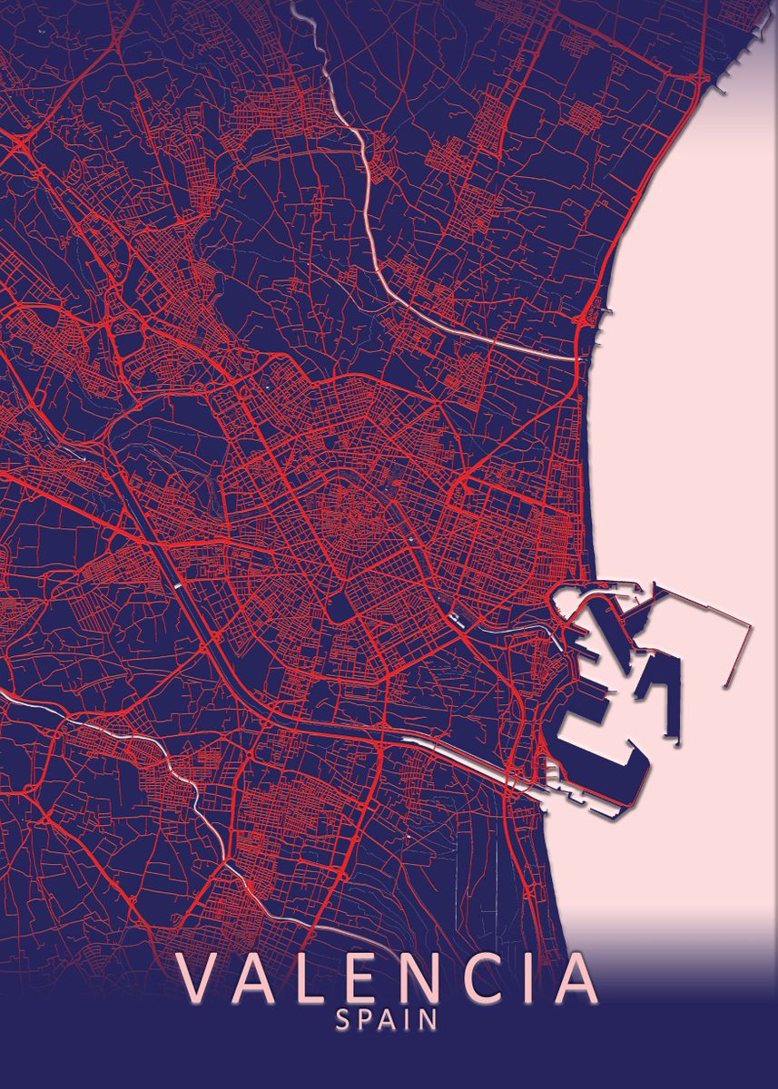 'Valencia Blue City Map' Poster, picture, metal print, paint by City ...