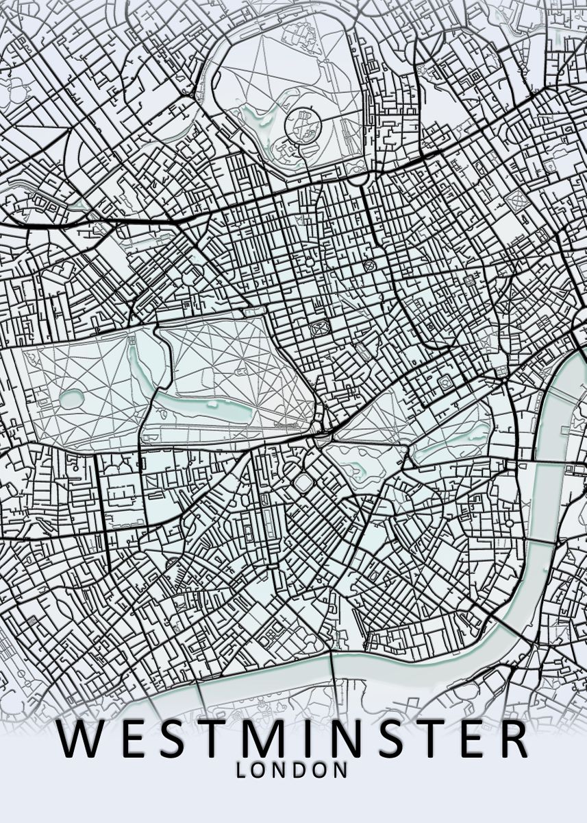 'Westminster White City Map' Poster, picture, metal print, paint by ...