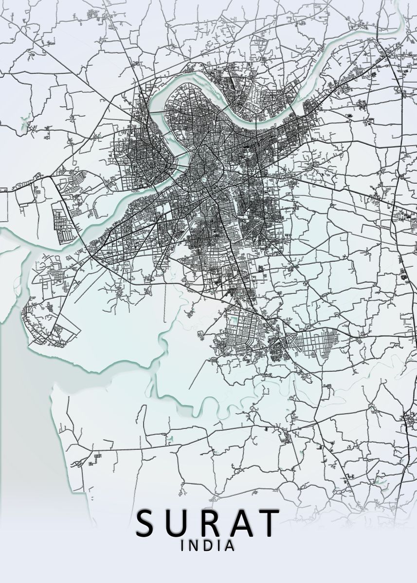 'Surat White City Map' Poster by City Map Art Prints | Displate