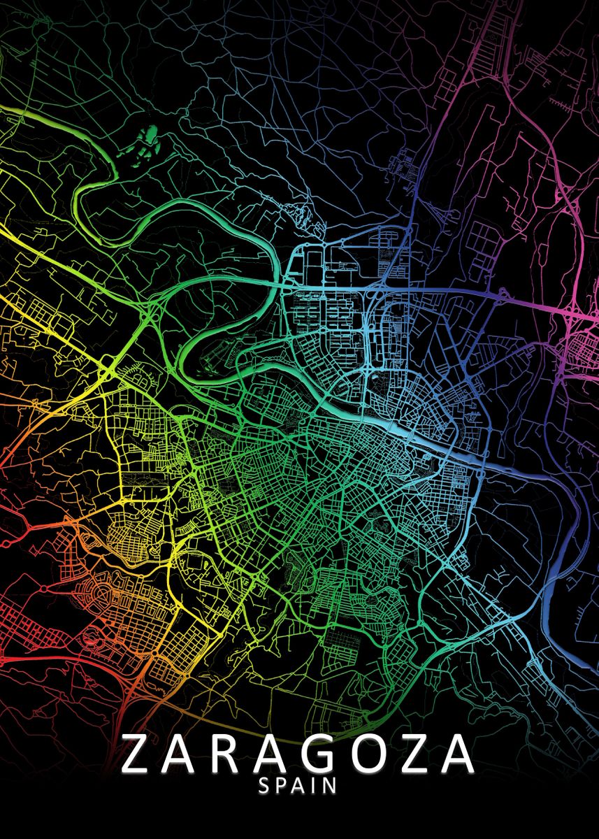 'Zaragoza Rainbow City Map' Poster by City Map Art Prints | Displate