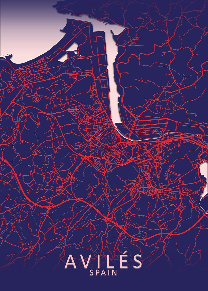 'Aviles Blue City Map' Poster, picture, metal print, paint by City Map ...