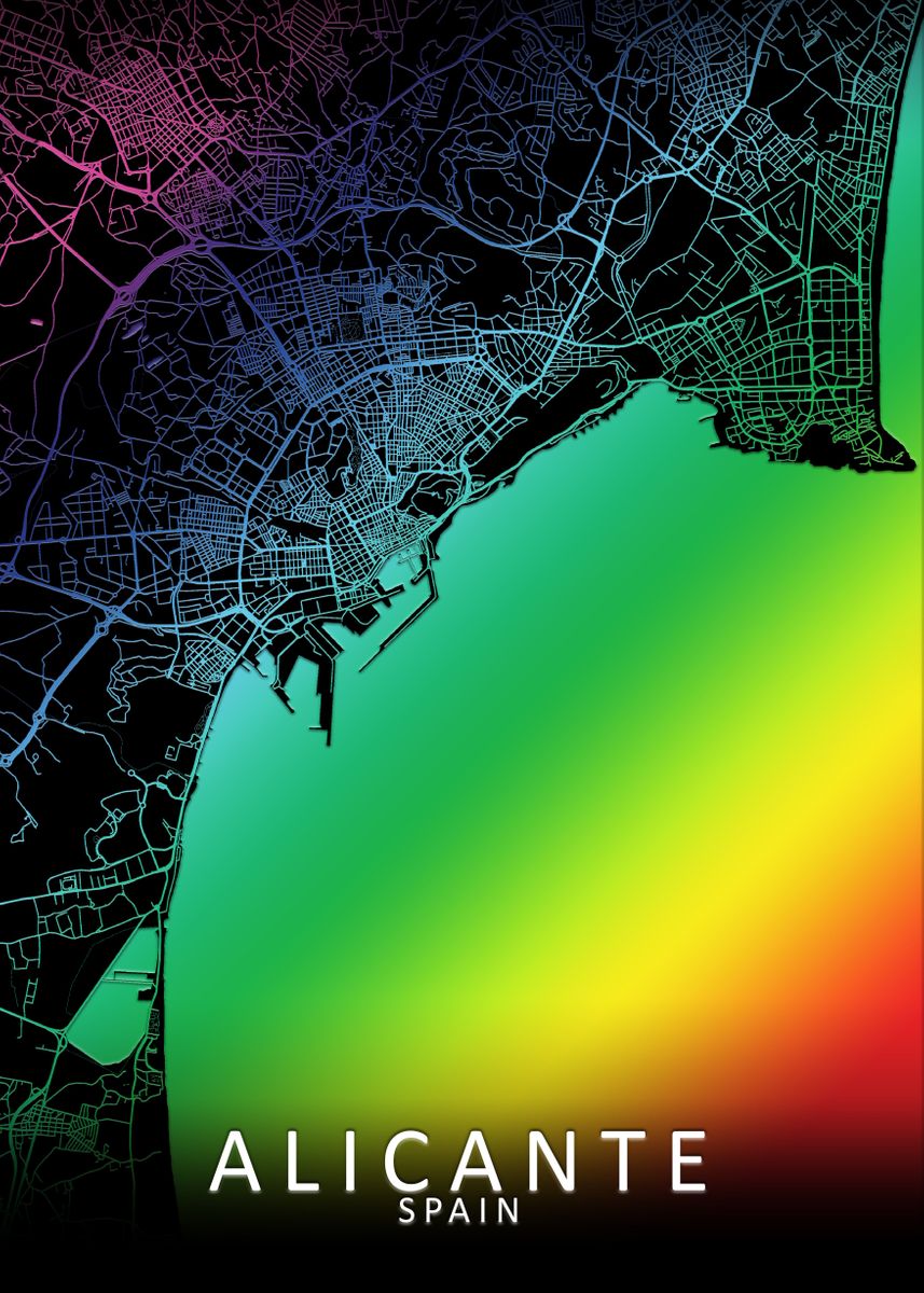 'Alicante Rainbow City Map' Poster by City Map Art Prints | Displate