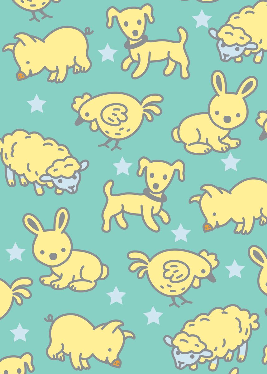'Yellow Animals' Poster, picture, metal print, paint by Russell TATE ...