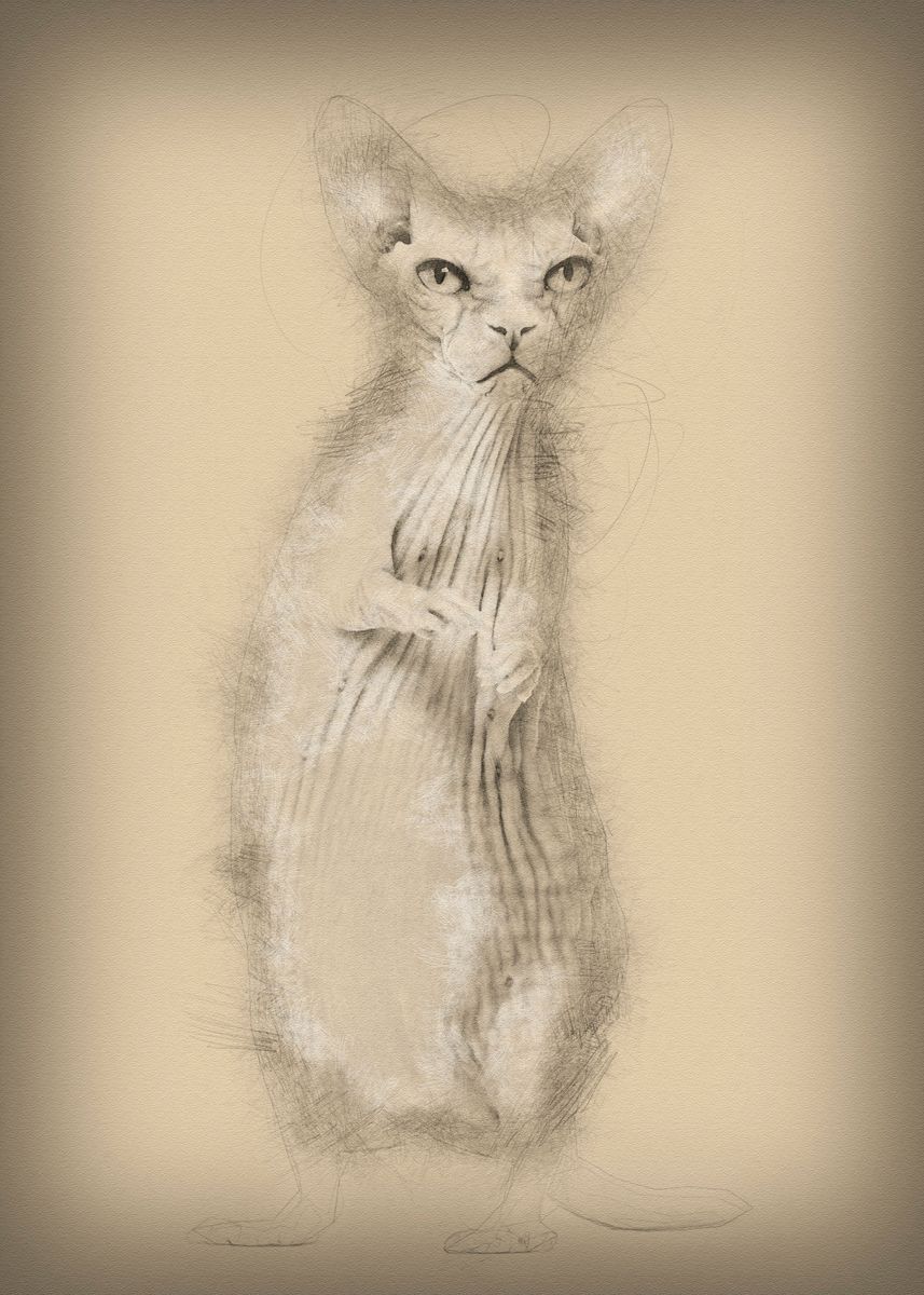 'Angry hairless Sphinx cat ' Poster by Noahs Ark | Displate