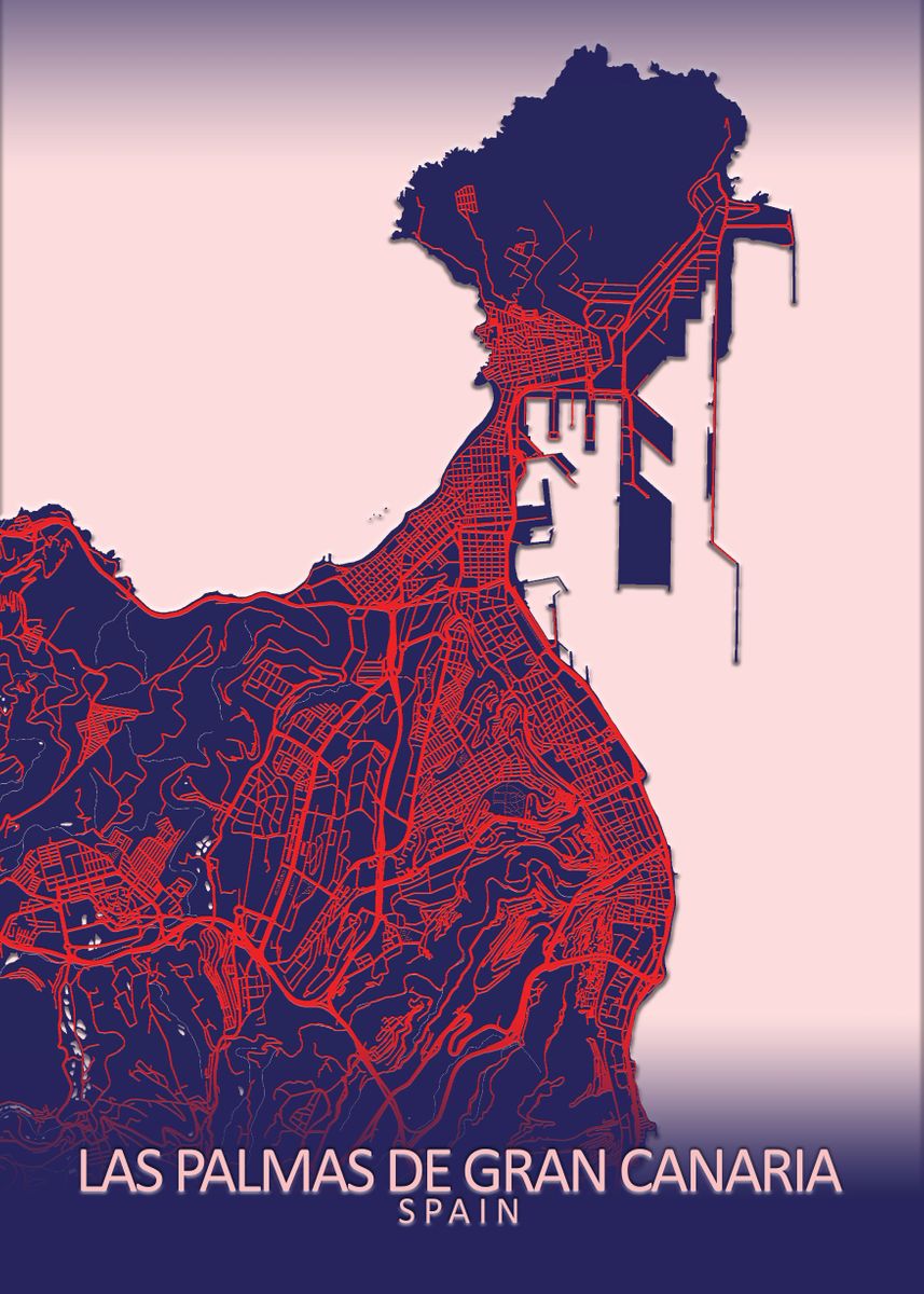 'Las Palmas Blue City Map' Poster, picture, metal print, paint by City ...