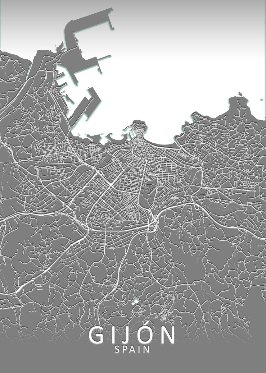 'Gijon Grey City Map' Poster, picture, metal print, paint by City Map ...