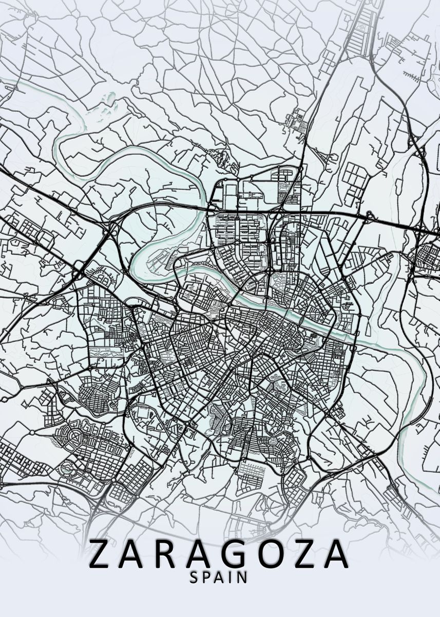 'Zaragoza White City Map' Poster, picture, metal print, paint by City ...