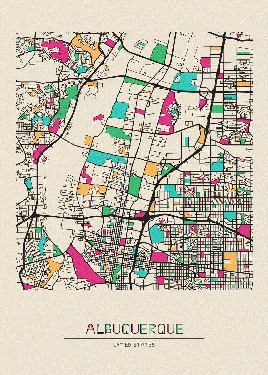 'Albuquerque Map' Poster, picture, metal print, paint by Deniz A ...