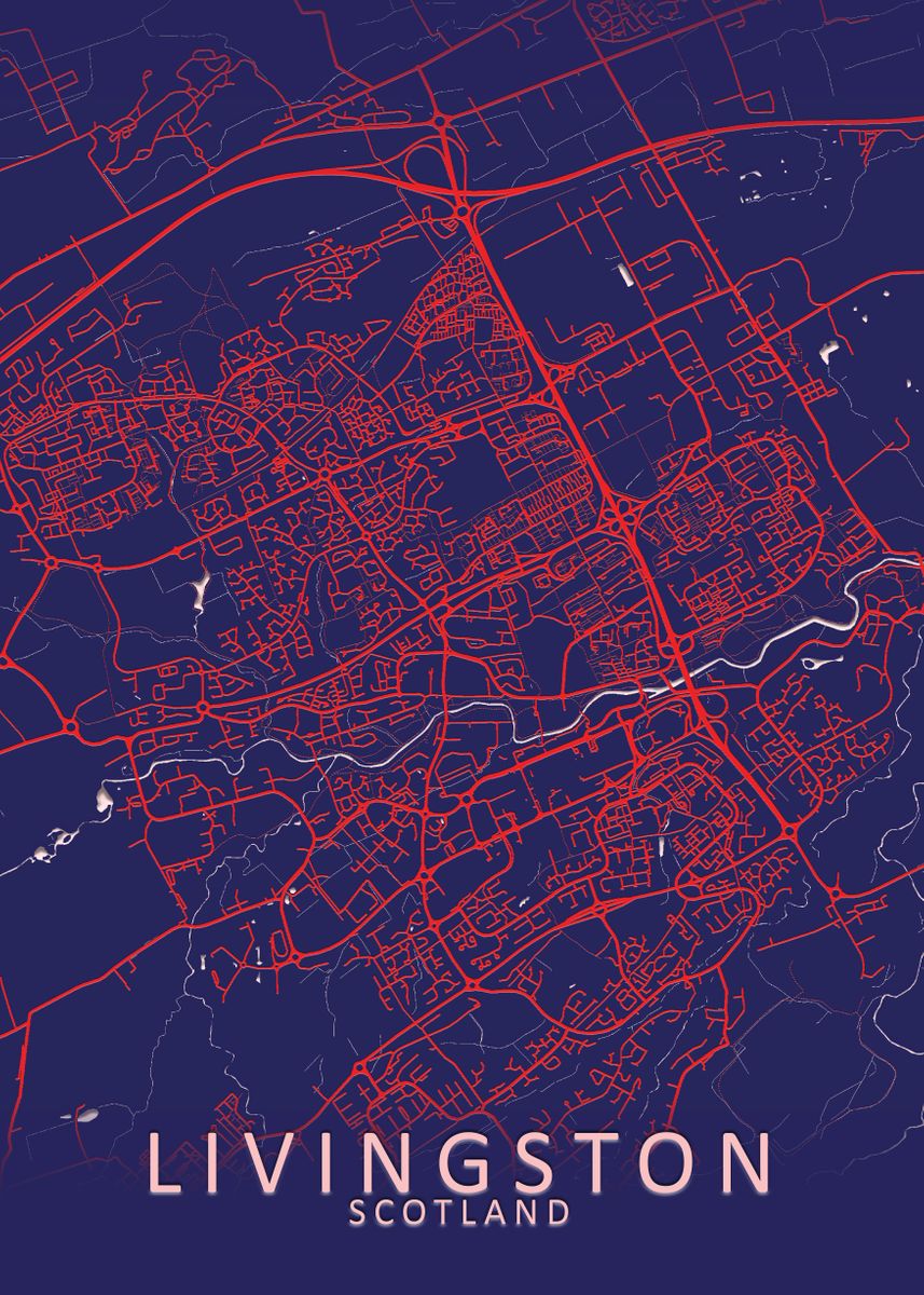 'Livingston Blue City Map' Poster by City Map Art Prints | Displate