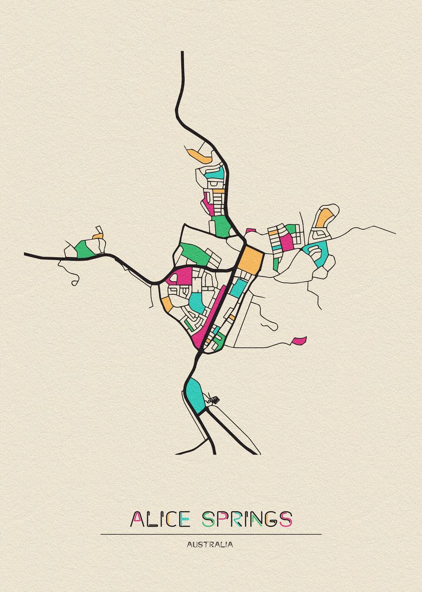 'Alice Springs Map' Poster, picture, metal print, paint by Deniz A ...