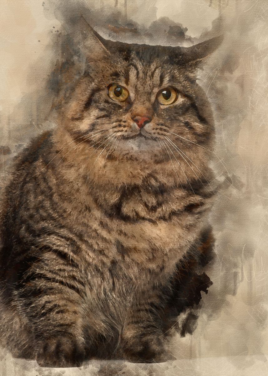 'Cross Breed Cat sitting' Poster, picture, metal print, paint by Noahs ...