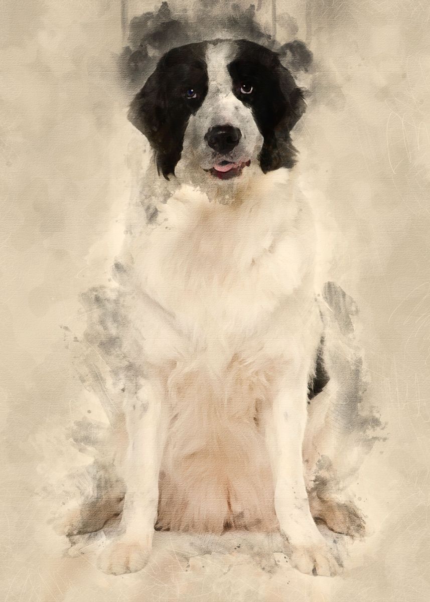 'Black and white Landseer d' Poster, picture, metal print, paint by ...