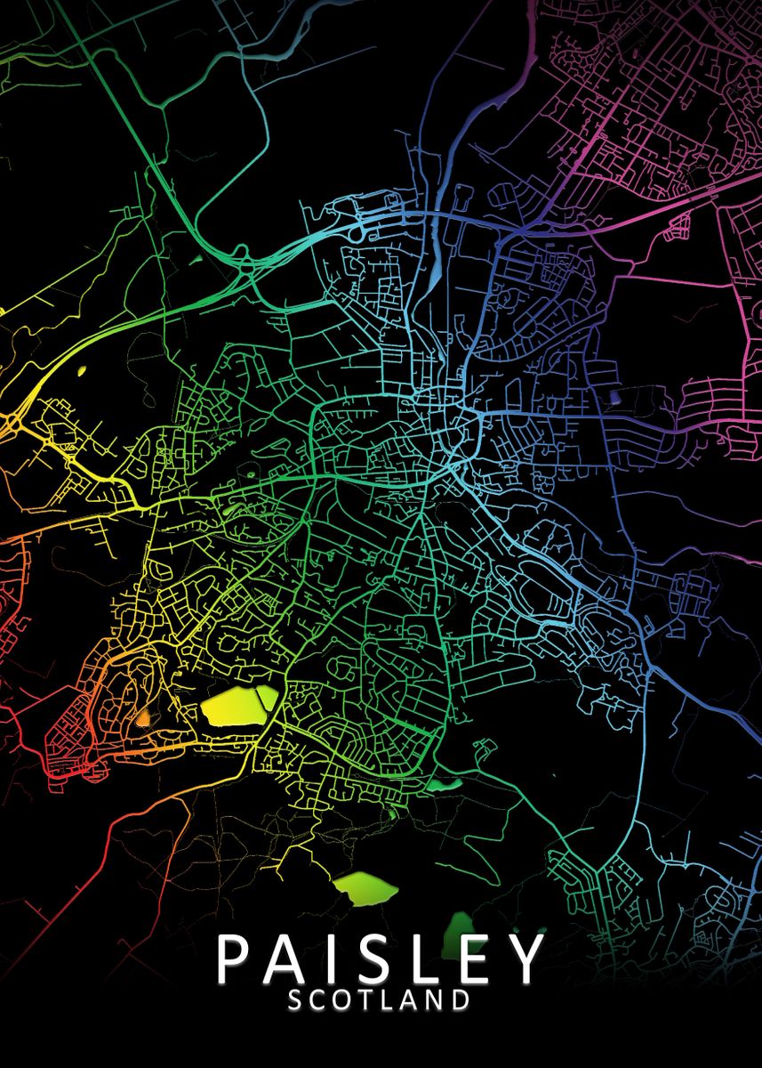 'Paisley Rainbow City Map' Poster, picture, metal print, paint by City ...