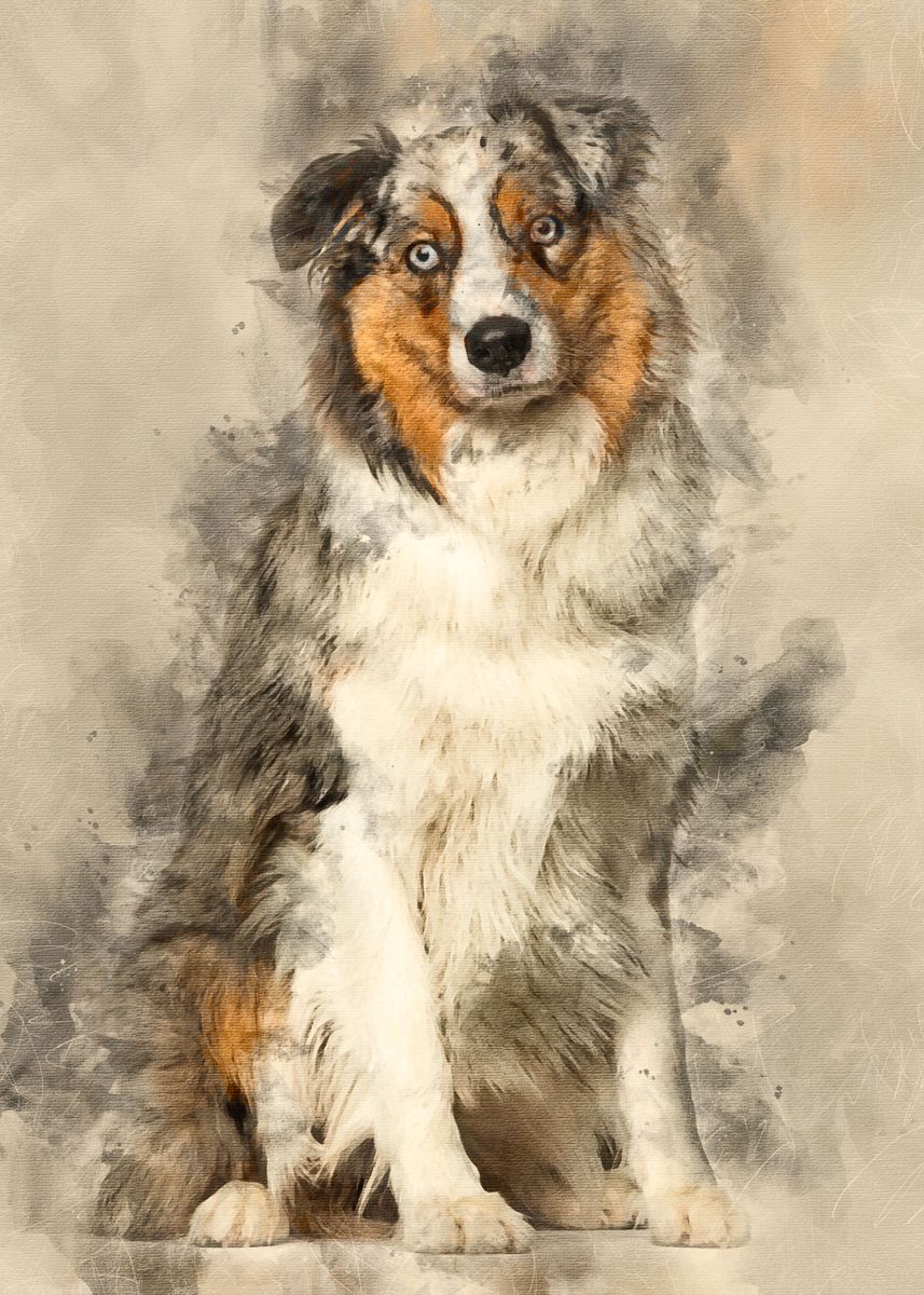 'Australian Shepherd dog si' Poster, picture, metal print, paint by ...