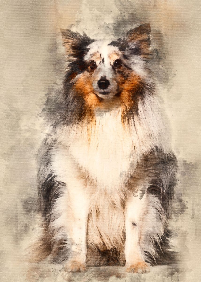 'Sheltie sitting against wh' Poster by Noahs Ark | Displate